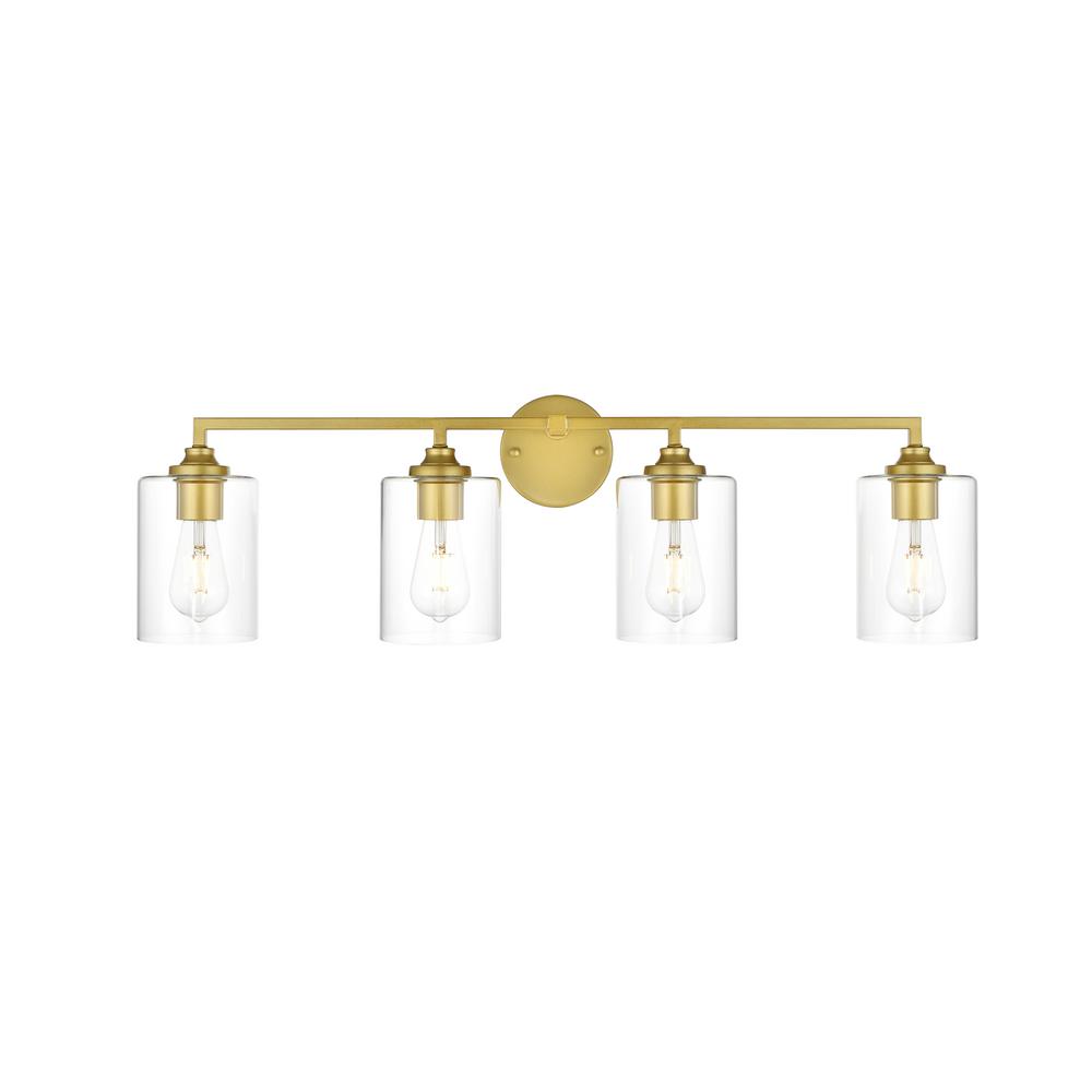 Simply Living 33 in. 4-Light Modern Brass Vanity Light with Clear Round ...