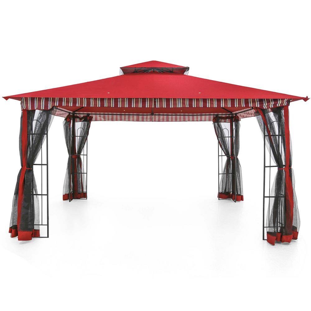 Zeus & Ruta 11 ft. x 13 ft. Red Pop-Up Double Tier Roof Gazebo with ...