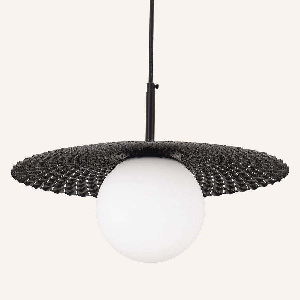 PAKOKULA 1-Light Black Diffuser Pendant Light with Metal Pleated black ...