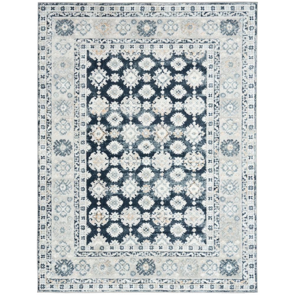 Nourison Dekor Grey Navy 5 ft. x 7 ft. Medallion Traditional Area Rug ...