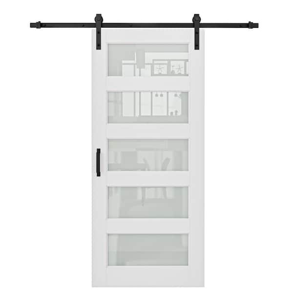 ARK DESIGN 36 in. x 80 in. 5-Lite Tempered Frosted Glass White Primed ...