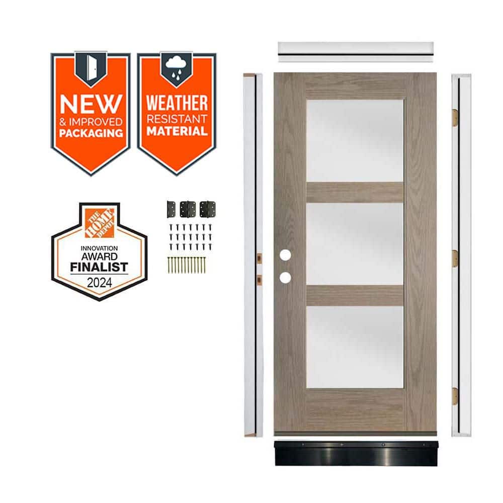 Krosswood Doors 36in.x79in. 3-Lite RH Inswing Frosted Glass OL Stain ...