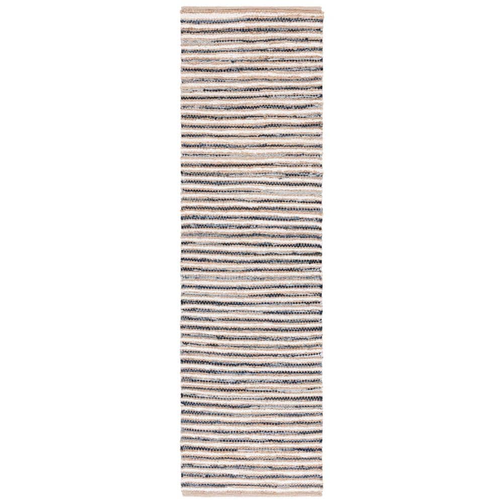 SAFAVIEH Cape Cod 2 ft. x 8 ft. Natural/Navy Striped Abstract Runner ...