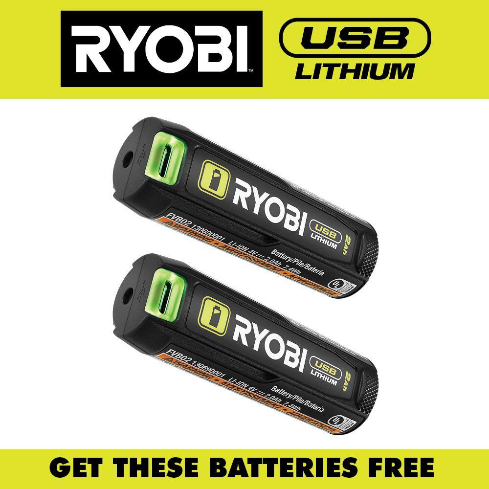 RYOBI USB Lithium 2.0 Ah Lithium Rechargeable Battery (2-Pack) FVB02-2 ...