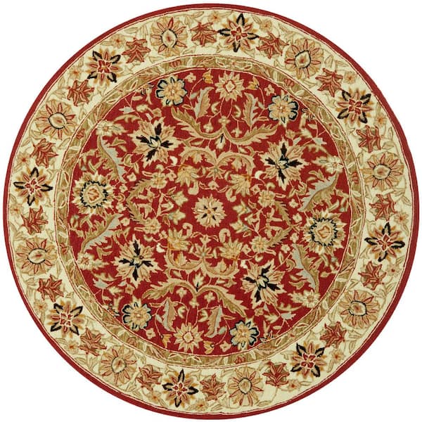 SAFAVIEH Chelsea Red/Ivory 3 ft. x 3 ft. Round Border Area Rug HK157A-3R