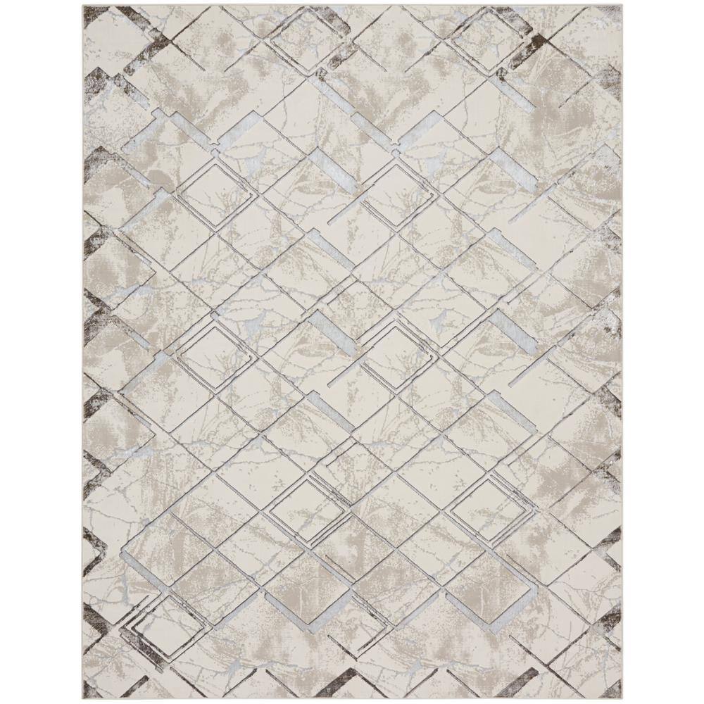 Nourison Glam Ivory/Grey 9 ft. x 12 ft. Abstract Contemporary Area Rug ...