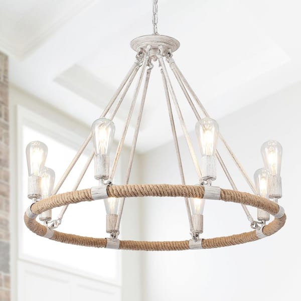 HLJYNJM 8-Light Beige Gray Antique Textured Retro Rustic Hemp Rope ...