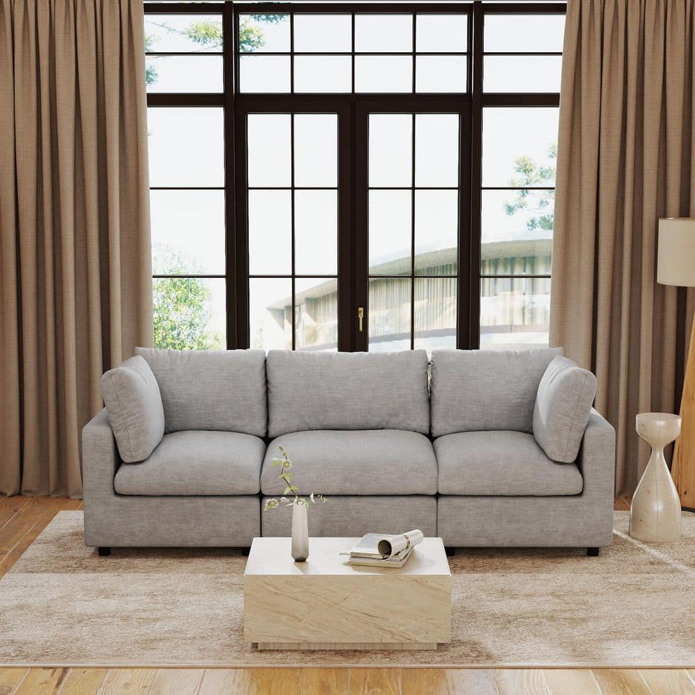 J&E Home 3-piece Gray Chenille Sofa Living Room Set with Removable ...