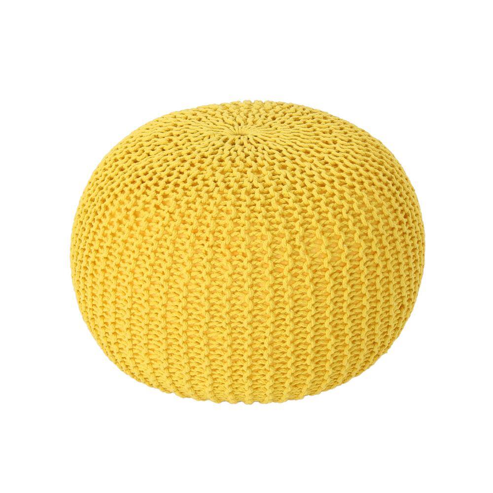 Noble House Abena Yellow Knitted Cotton Pouf 41652 - The Home Depot