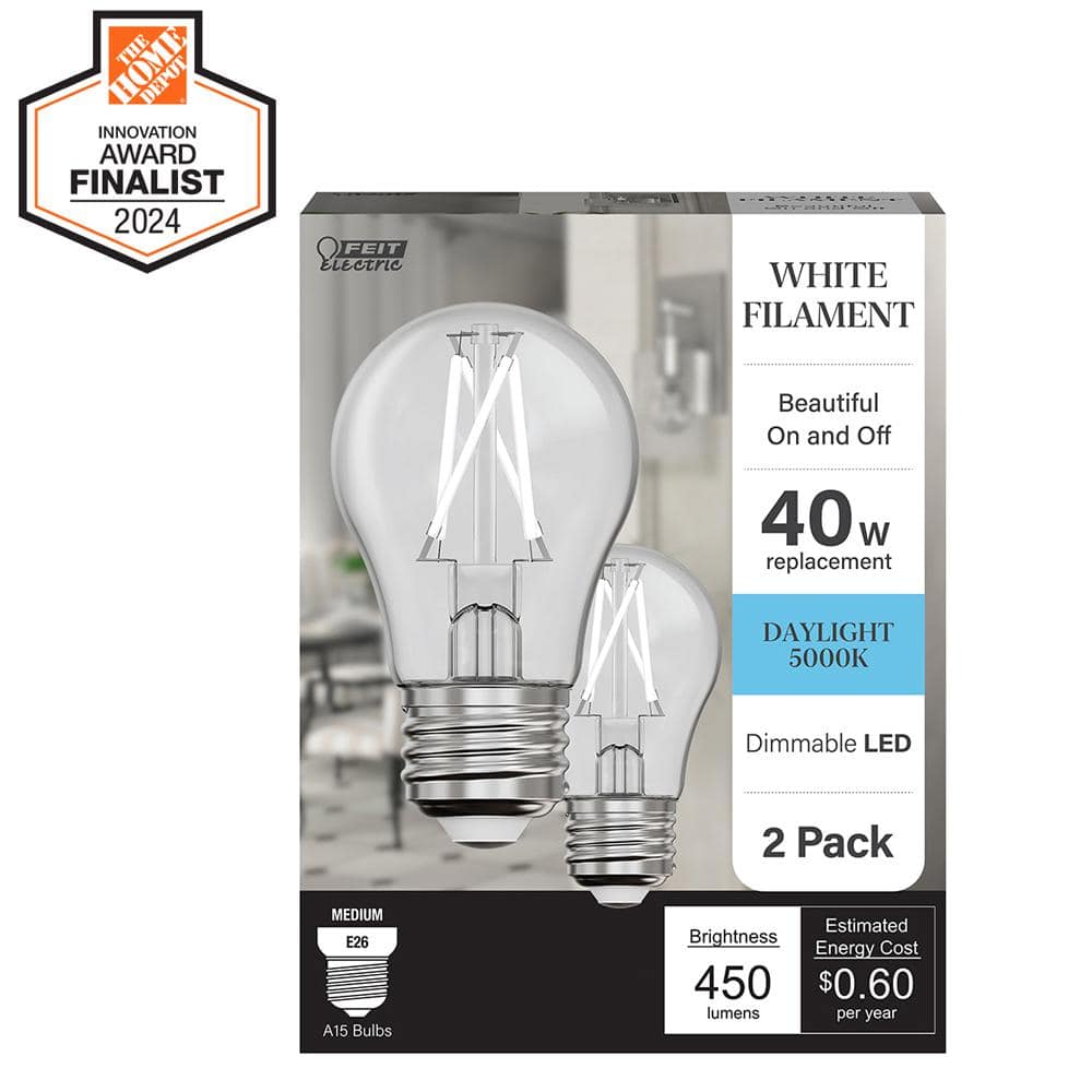 Feit Electric 40-Watt Equivalent A15 Dimmable White Filament CEC Clear ...