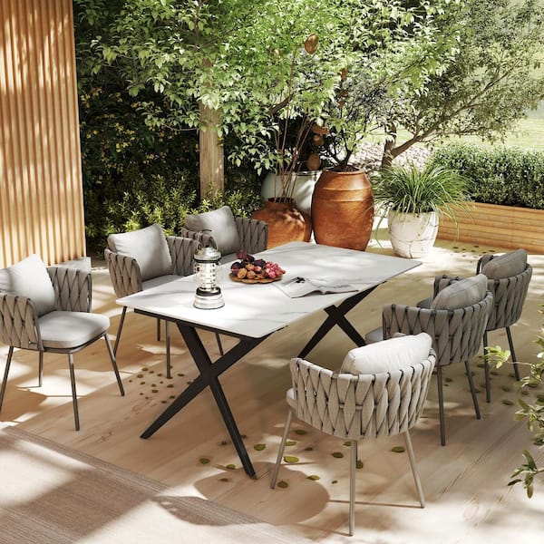 Magic Home 63 in. White Rectangle Sintered Stone Tabletop with Metal ...
