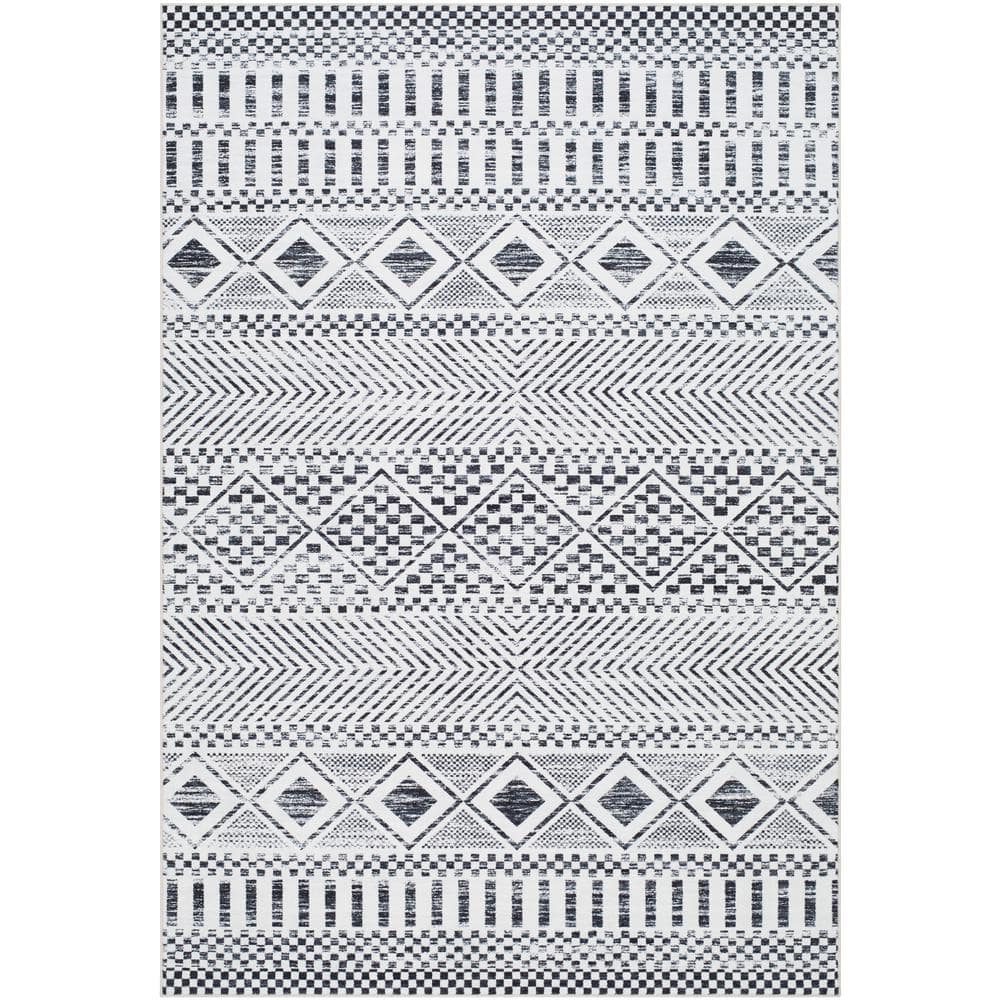 Livabliss Lavable Black /White 3 ft. x 4 ft. Global Indoor Area Rug ...