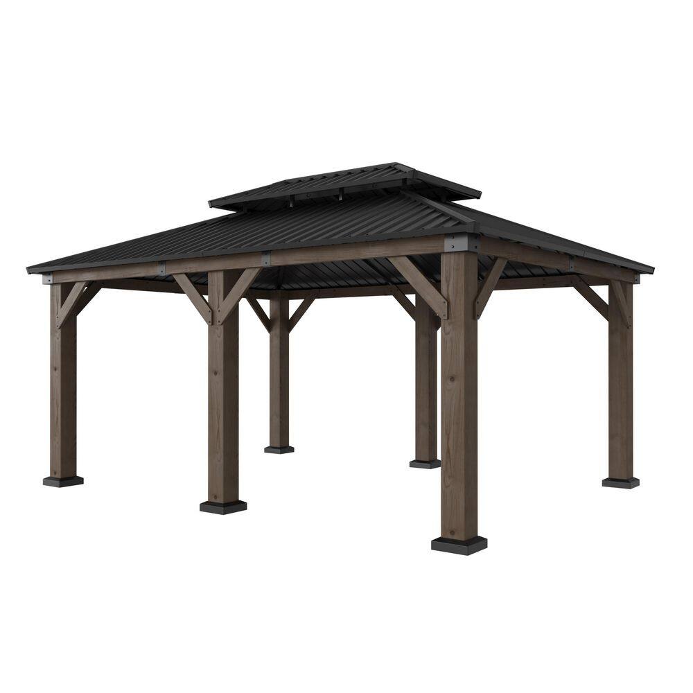 Sizzim 16 ft. x 12 ft. Outdoor Wood Gazebo, Hardtop Gazebo Permanent ...