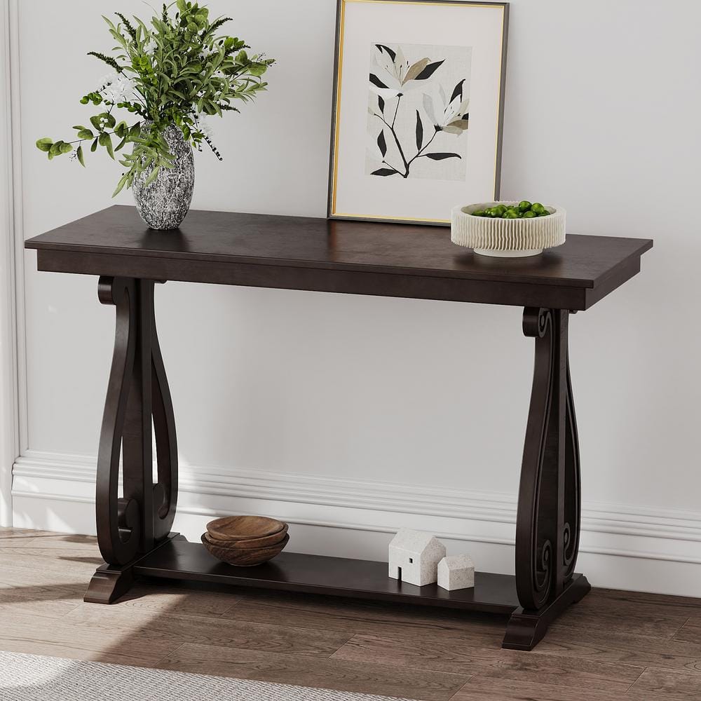 LUCKY ONE 48 in. Brown Vintage Rectangular MDF Console Table with Open ...