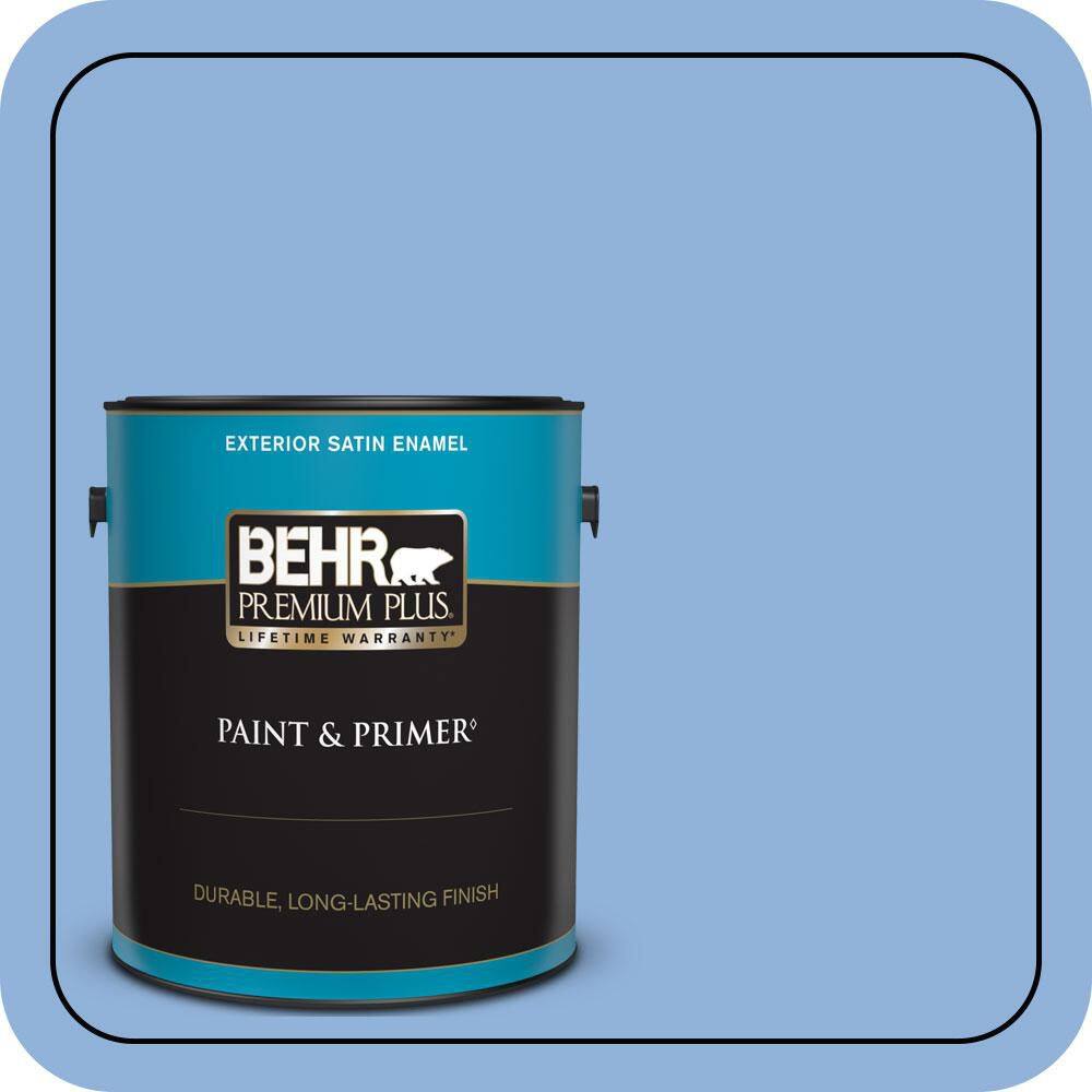 BEHR PREMIUM PLUS 1 gal. #580B-5 Cornflower Blue Satin Enamel Exterior ...