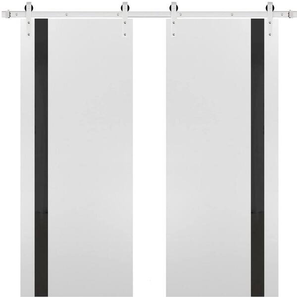 Sartodoors 32 in. x 80 in. 2 Panel Frosted Glass White Solid Wood ...