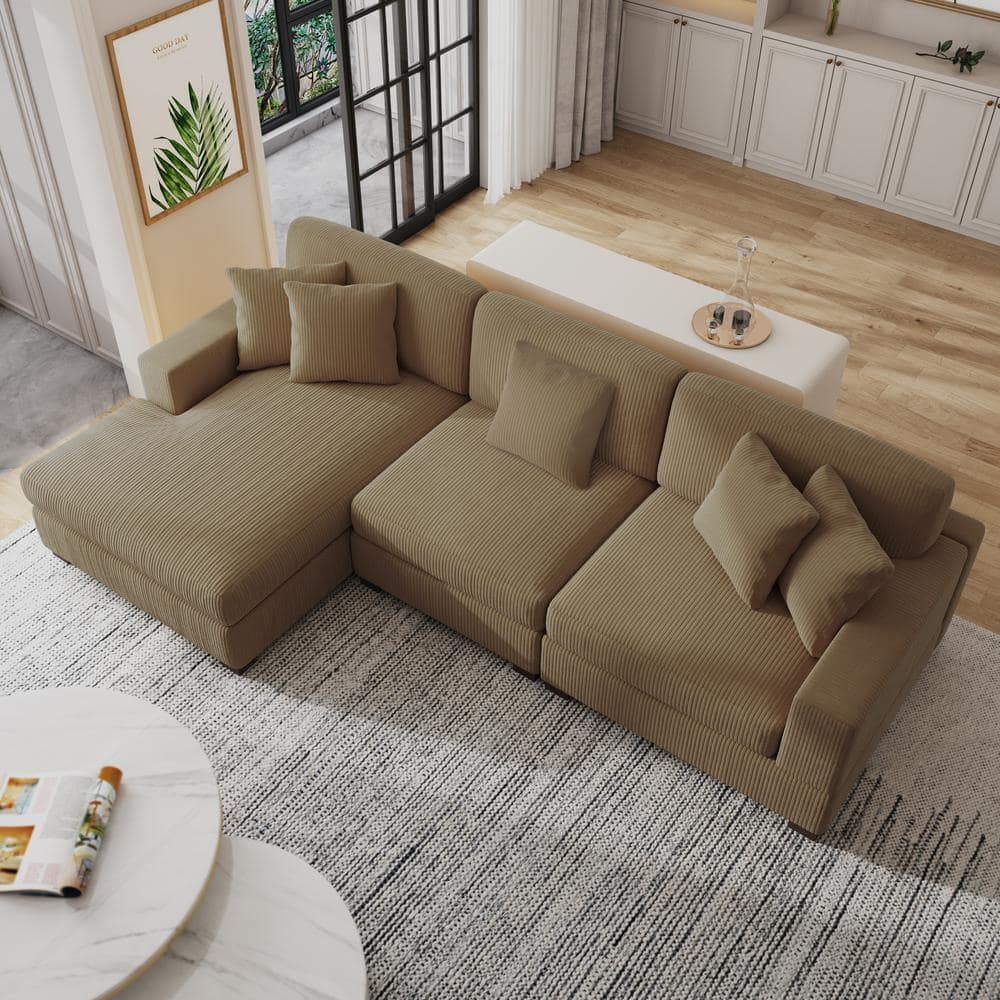 Uixe 118 in. Square Arm 3-Piece Corduroy Upholstered L-Shaped Sectional ...