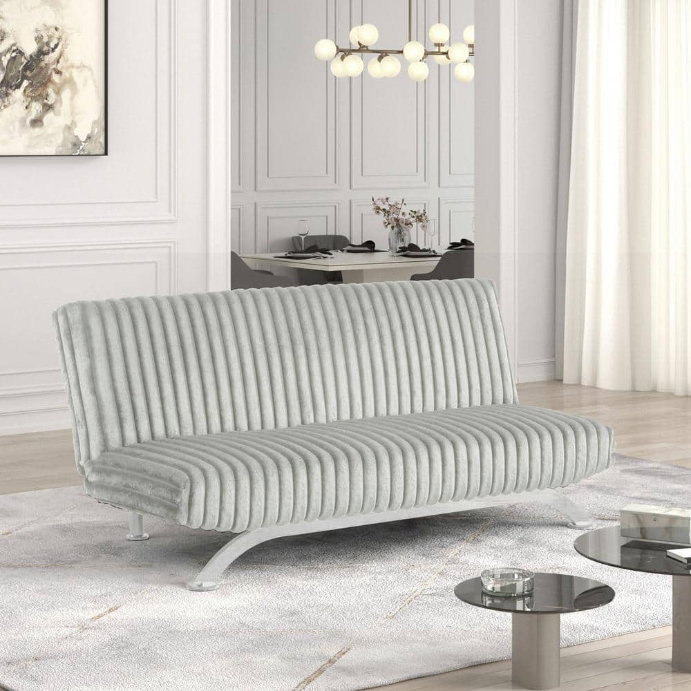 Furniture of America Mealiz 71 in. Light Gray Solid Fabric Futon Sofa ...