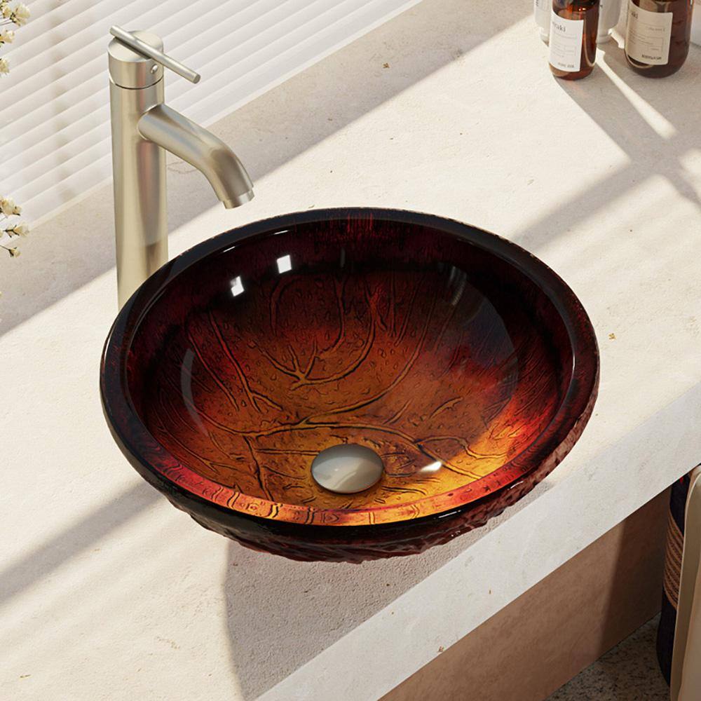 Rene Glass Vessel Sink in Fiery Red with R9-7001 Faucet and Pop-Up ...