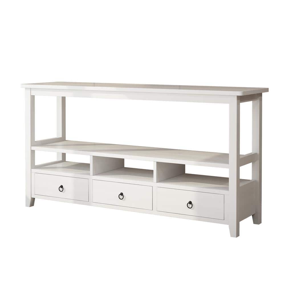 Karl home 57.8 in. White Rectangle MDF Console Table with 3-Drawers and ...