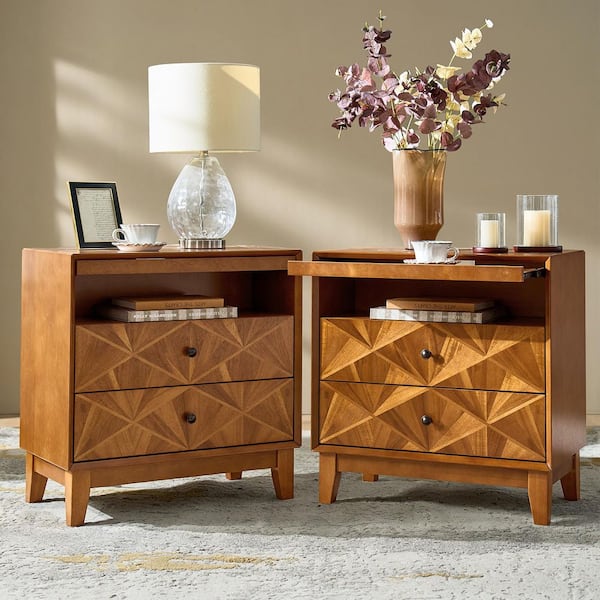 JAYDEN CREATION Jaime 28 in. Acorn Square Wood End Table with Type-C ...