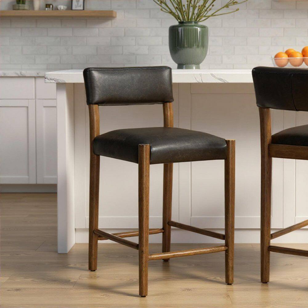 Armen Living Bennet 35.3 in. H Counter Height Black Low Back Wood Bar ...