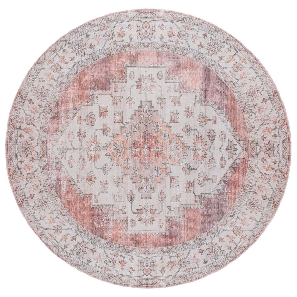 SAFAVIEH Arizona 6 ft. x 6 ft. Rust/Light Brown Machine Washable Floral ...