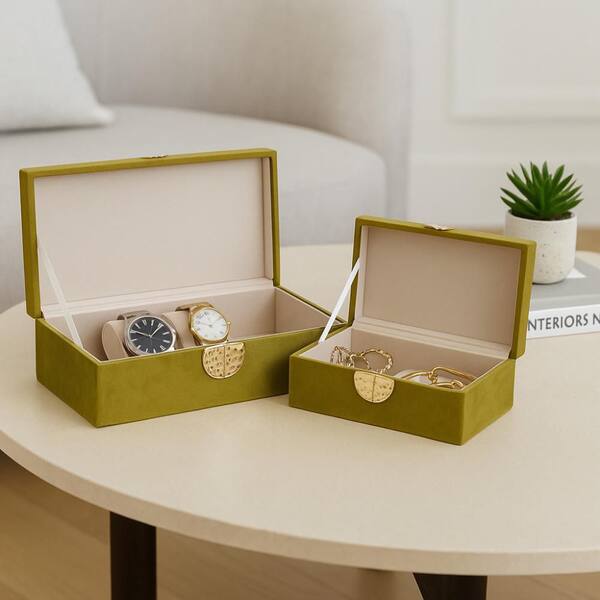 Liv & Skye Olive/Gold 12 in. x 4 in. Wood Rectangle Decorative Boxes ...