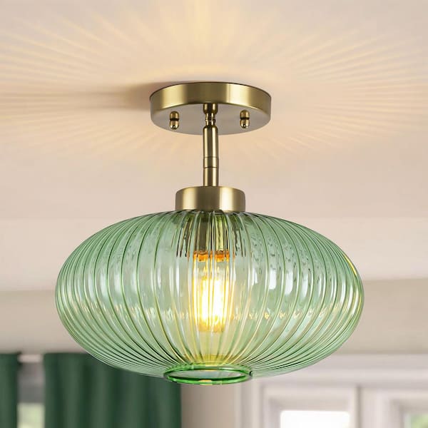 Rennnsan Lyraen 11.8 in. 1-Light Green Transitional Flush Mount with ...