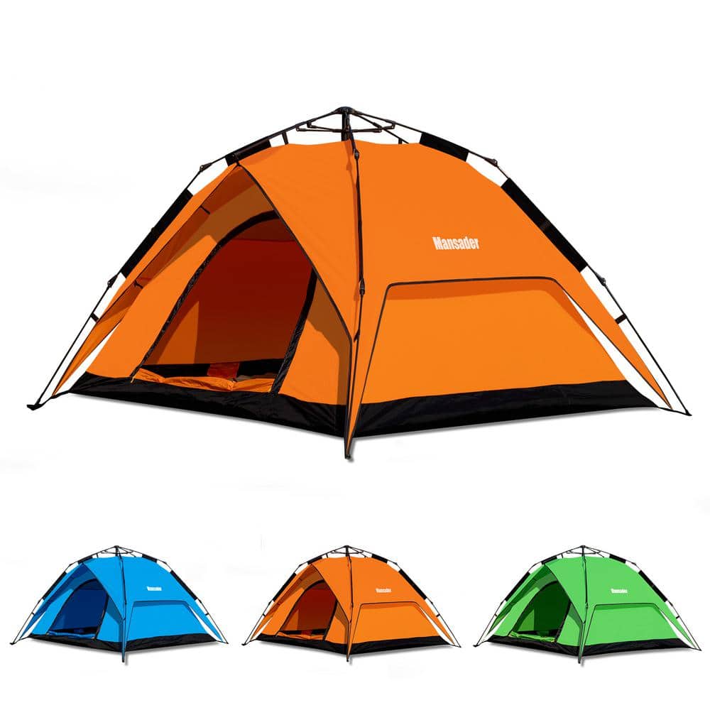 GARSING 8 ft. x 7 ft. Orange Pop-up 4-Person Dome Camping Tent with ...