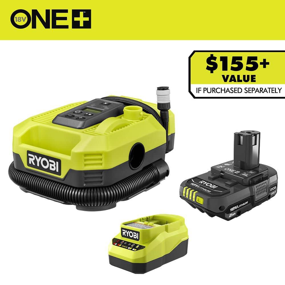 RYOBI ONE+ Dual Function Inflator with 2.0 Ah Battery and Charger Kit ...