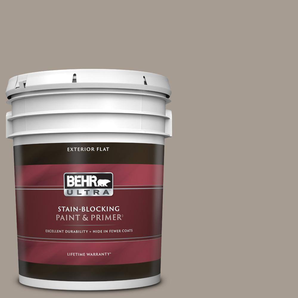BEHR ULTRA 5 gal. #N200-4 Rustic Taupe Flat Exterior Paint & Primer ...