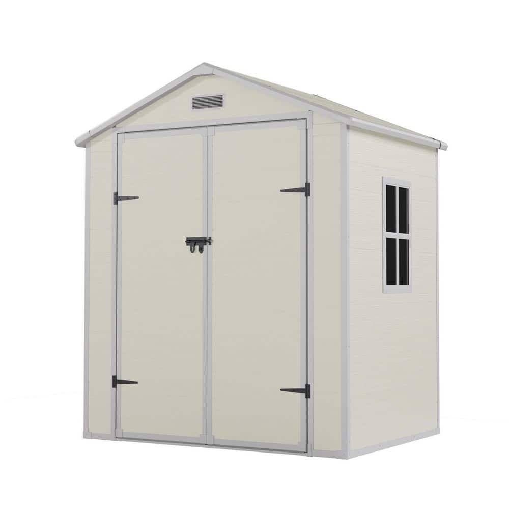ELPOSUN 6 ft. W x 4.5 ft. D Beige Durable Outdoor Resin Plastic Storage ...