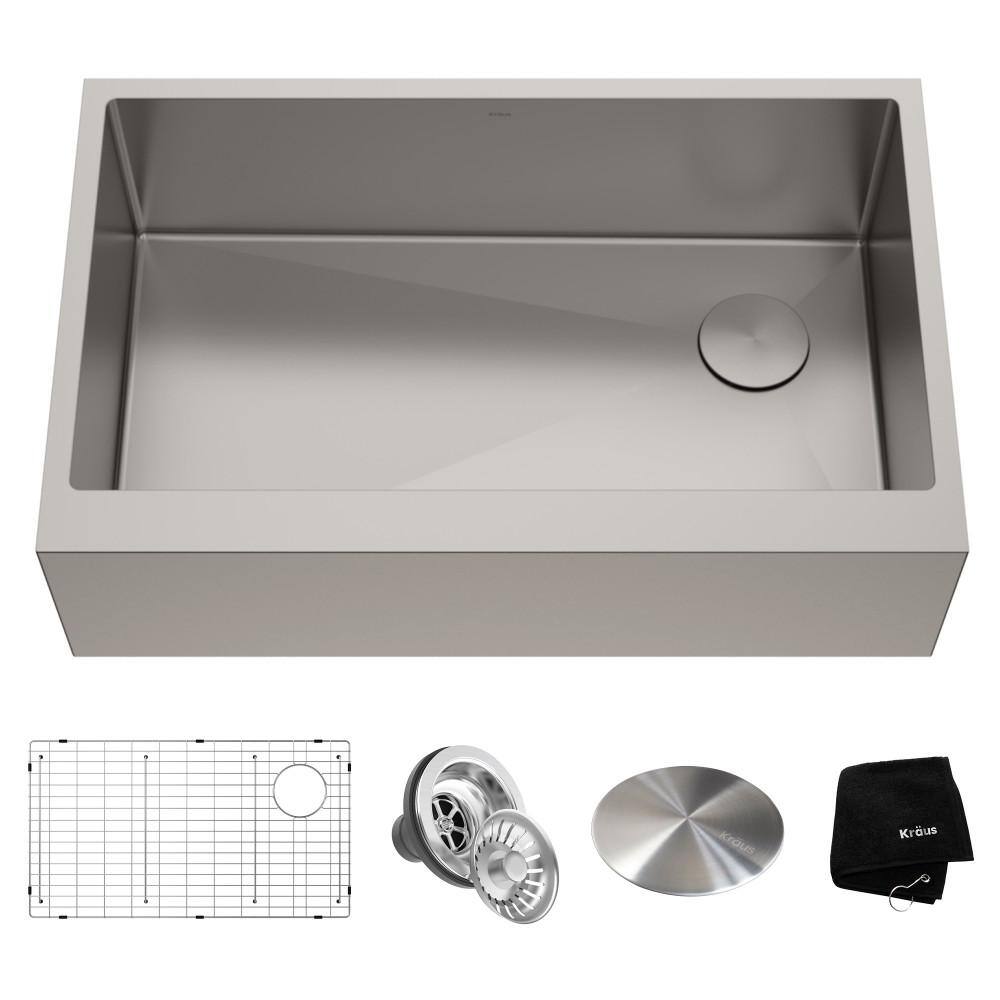 KRAUS Standart PRO 33 in. Farmhouse/Apron-Front Single Bowl 16 Gauge ...
