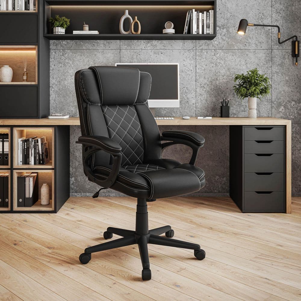 TECHNI MOBILI Faux Leather Adjustable Height Ergonomic Executive Office ...