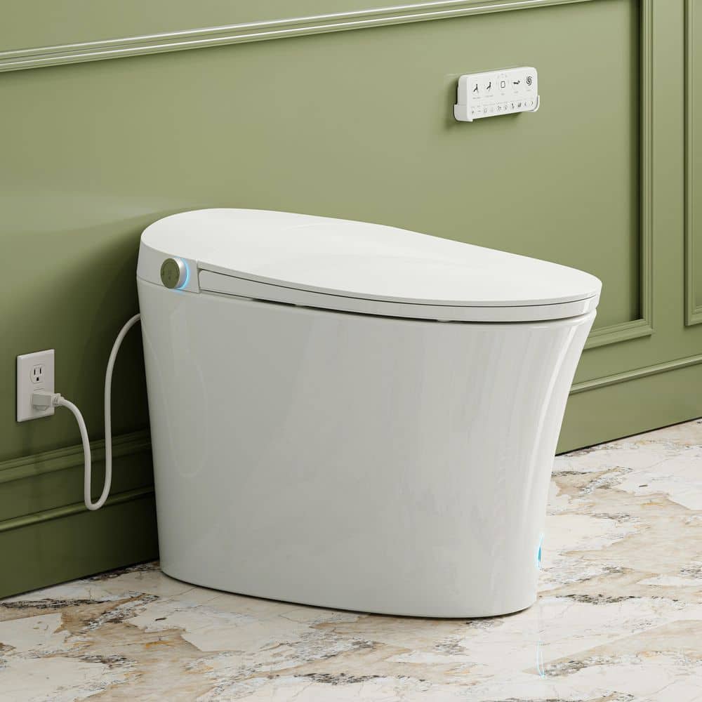 HOROW Elongated Bidet Toilet 1.27GPF in White with Bidet Water UVC and ...