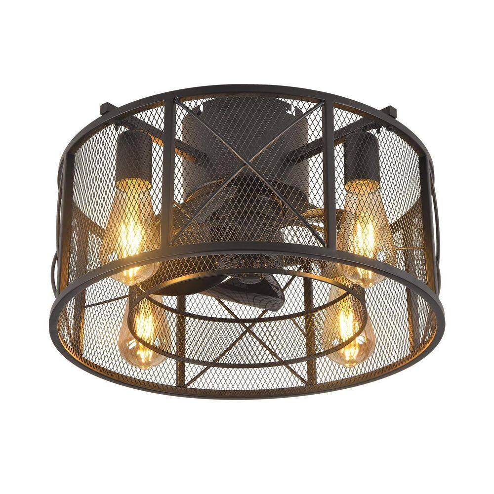OUKANING 18 in. Indoor Black Retro Caged Industrial Style Enclosed ...