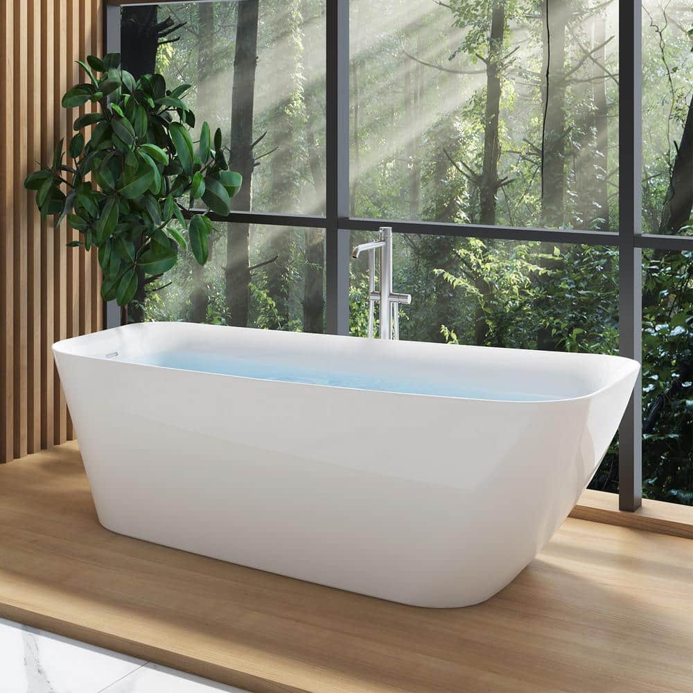 Mokleba 63 in. Acrylic Freestanding Bathtub Flatbottom Soaking SPA Tub ...