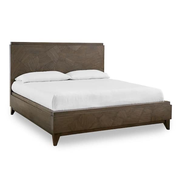 Benjara Dee Oat Brown Wood Frame King Size Panel Bed with Low Profile ...