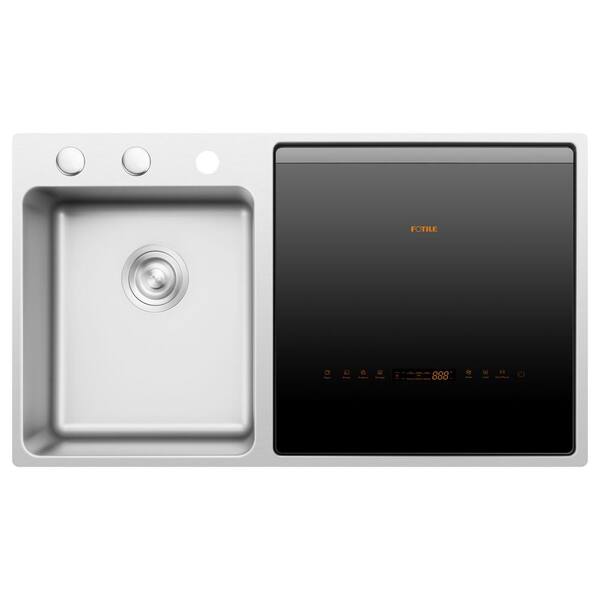 FOTILE 18 in. 3 in. 1 Counter top Mounted Sink and Right Dishwasher Combination System in Stainless and Black Produce Cycle SD2F P5