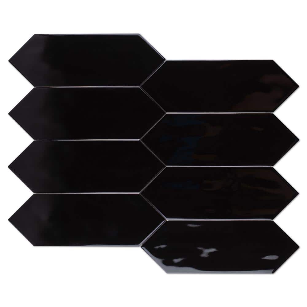 MOLOVO Taylor Black 3.94 in. x 11.81 in. Polished Ceramic Picket Tile ...