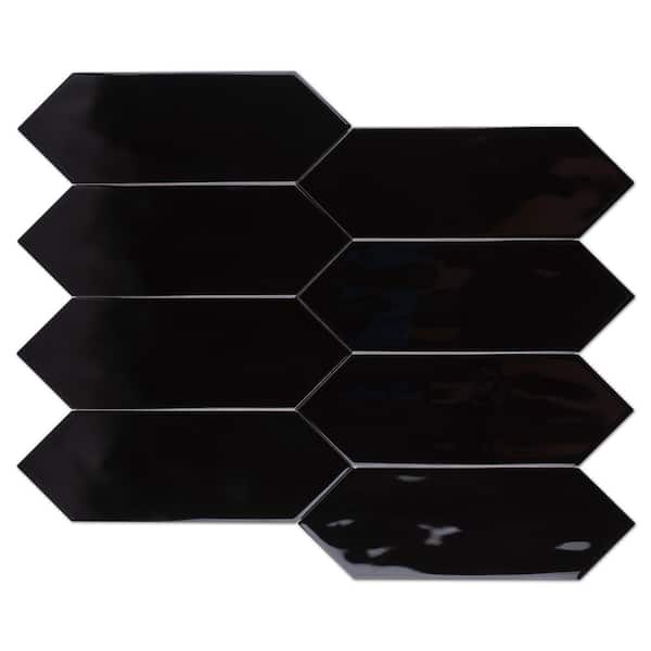 MOLOVO Taylor Black 3.94 in. x 11.81 in. Polished Ceramic Picket Tile ...