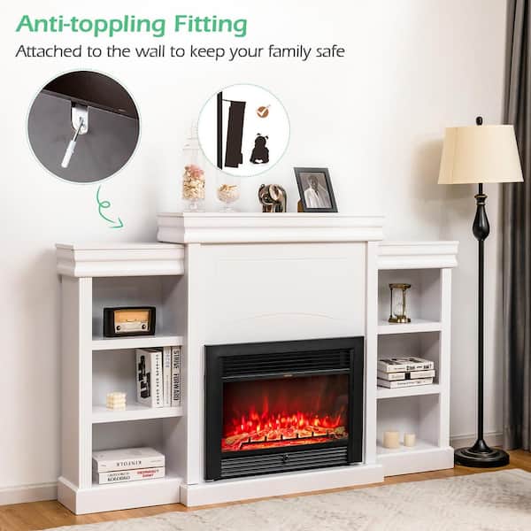 70 Modern Fireplace Media Entertainment Center with Bookcase White