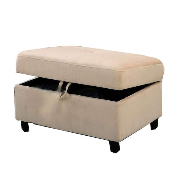 Benjara Beige Fabric Rectangle Storage Ottoman BM214941 - The Home Depot