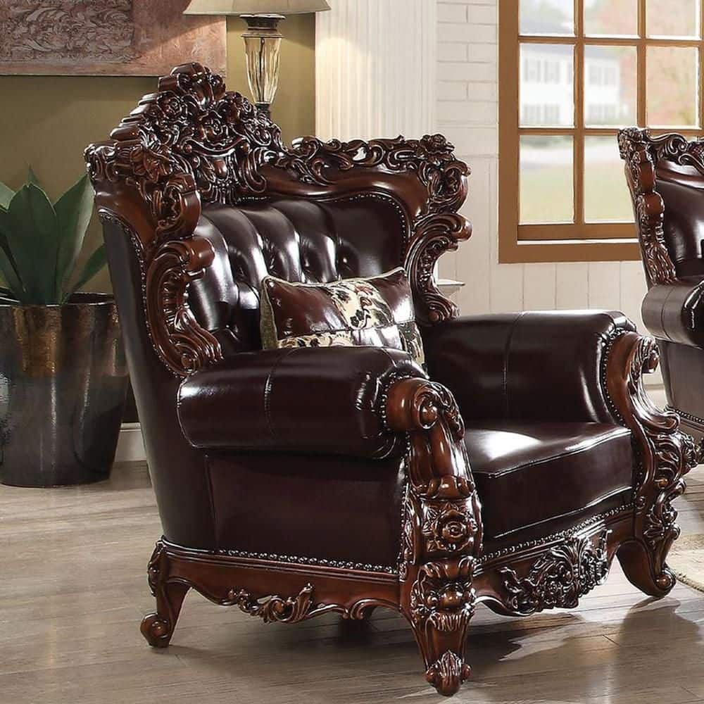 Acme Furniture Forsythia 50 in. Rolled Arm Leather Square with 1 pillow ...