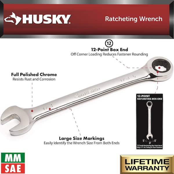 Husky 72-Tooth Ratcheting SAE/MM Combination Wrench Set (20-Piece ...