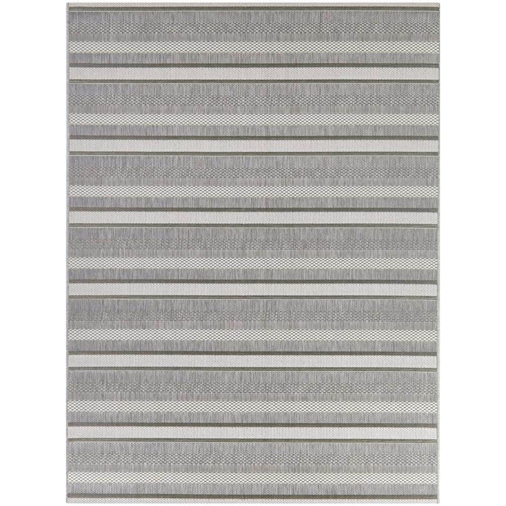 Hampton Bay Gray 8 x 10 Striped Indoor/Outdoor Area Rug 3123245 - The ...