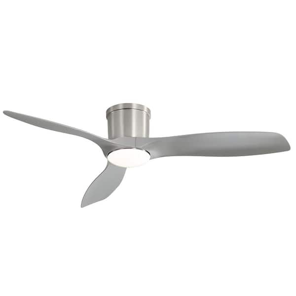 PUDO 52 in. Industrial Indoor Silver Flush Mount Ceiling Fan with Light ...