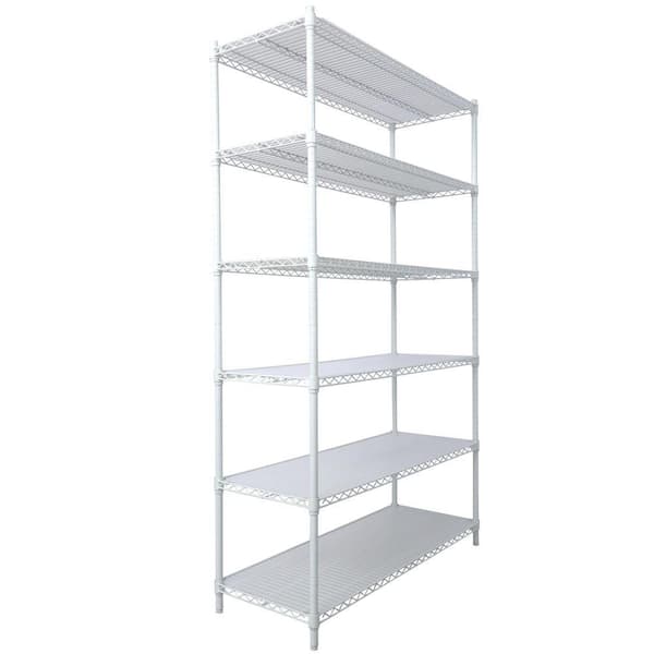 Damodpoy 6-Tier Metal White Shelf Wire Shelving, Heavy Duty Adjustable ...