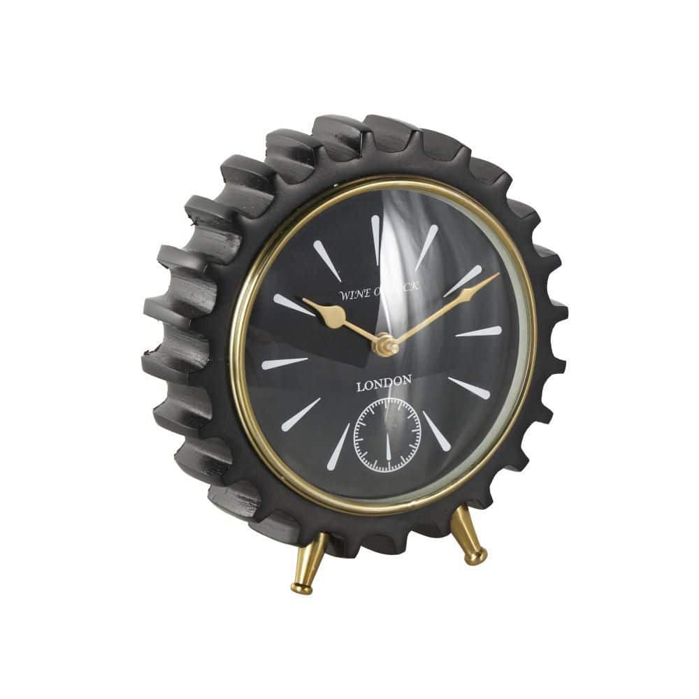 Litton Lane Black Aluminum Metal Gear Clock with Gold Hands and Legs ...